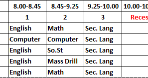 Birla World School Oman: Grade - 5 - Time Table