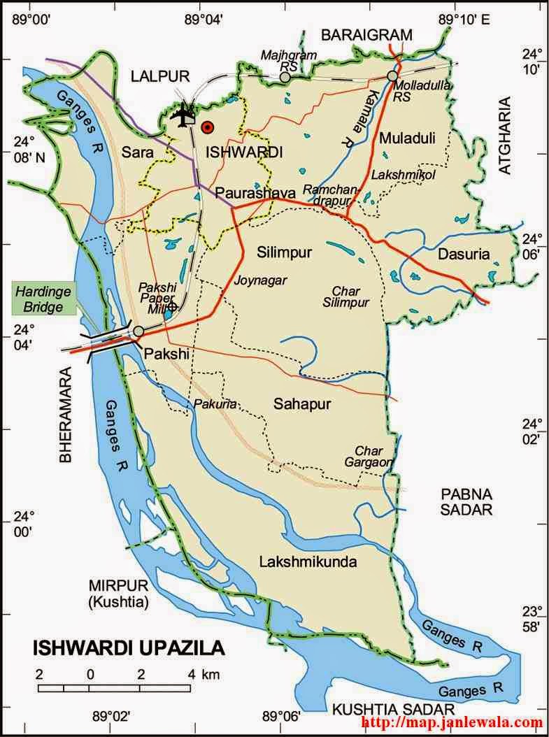 Ishwardi Upazila Map, Pabna District, Bangladesh