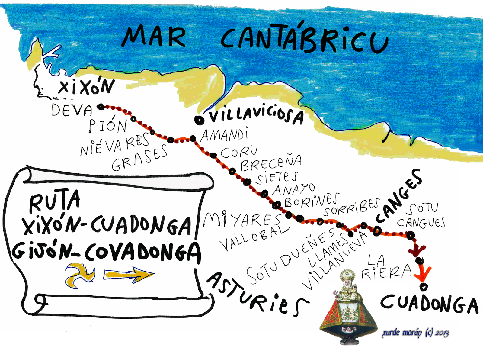 Xurde Morán: Mapas del Camino de Gijón a Covadonga : Ruta Xixón - Cuadonga
