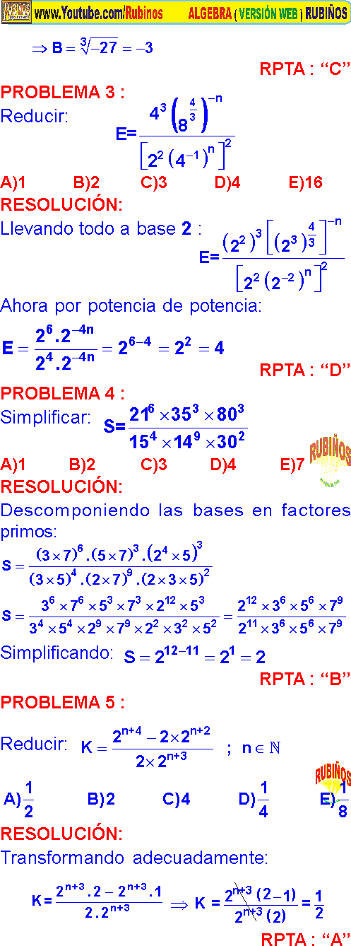 TEORÍA DE EXPONENTES FÓRMULAS Y EJERCICIOS RESUELTOS PDF