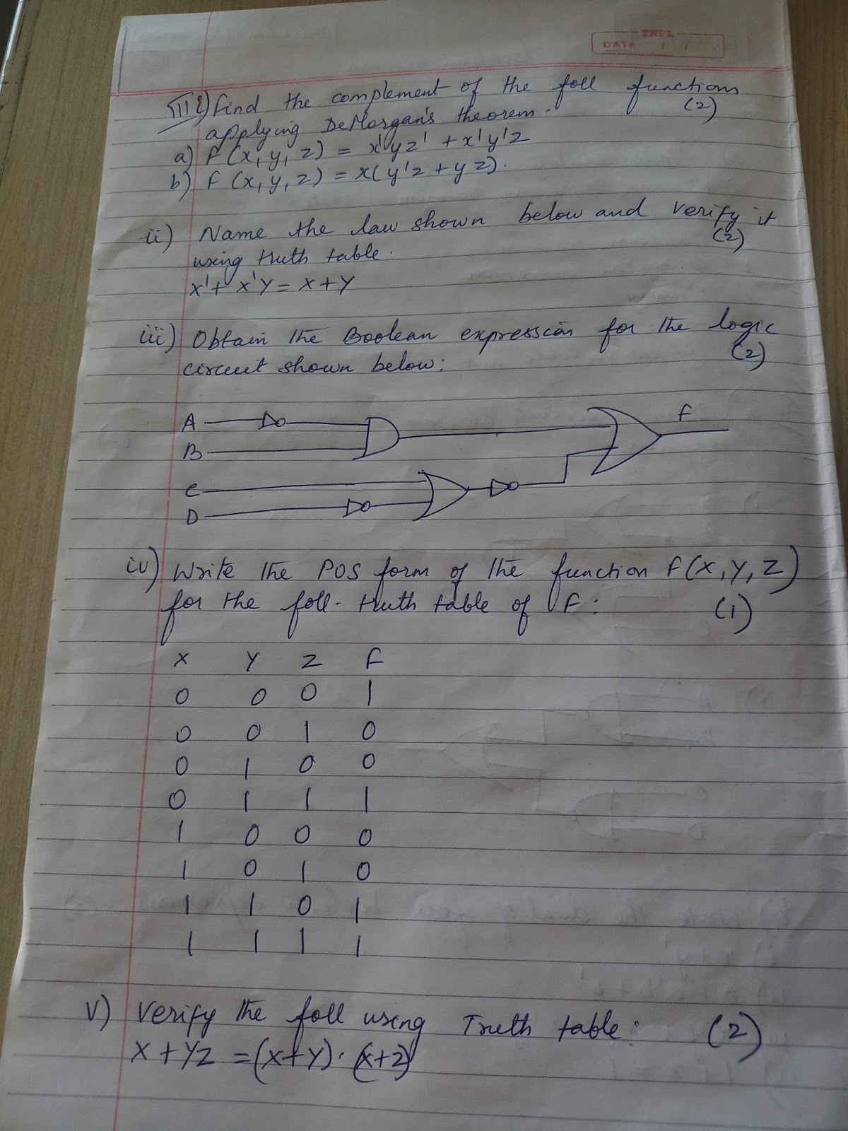 12ECPS: BOOLEAN ALGEBRA TEST