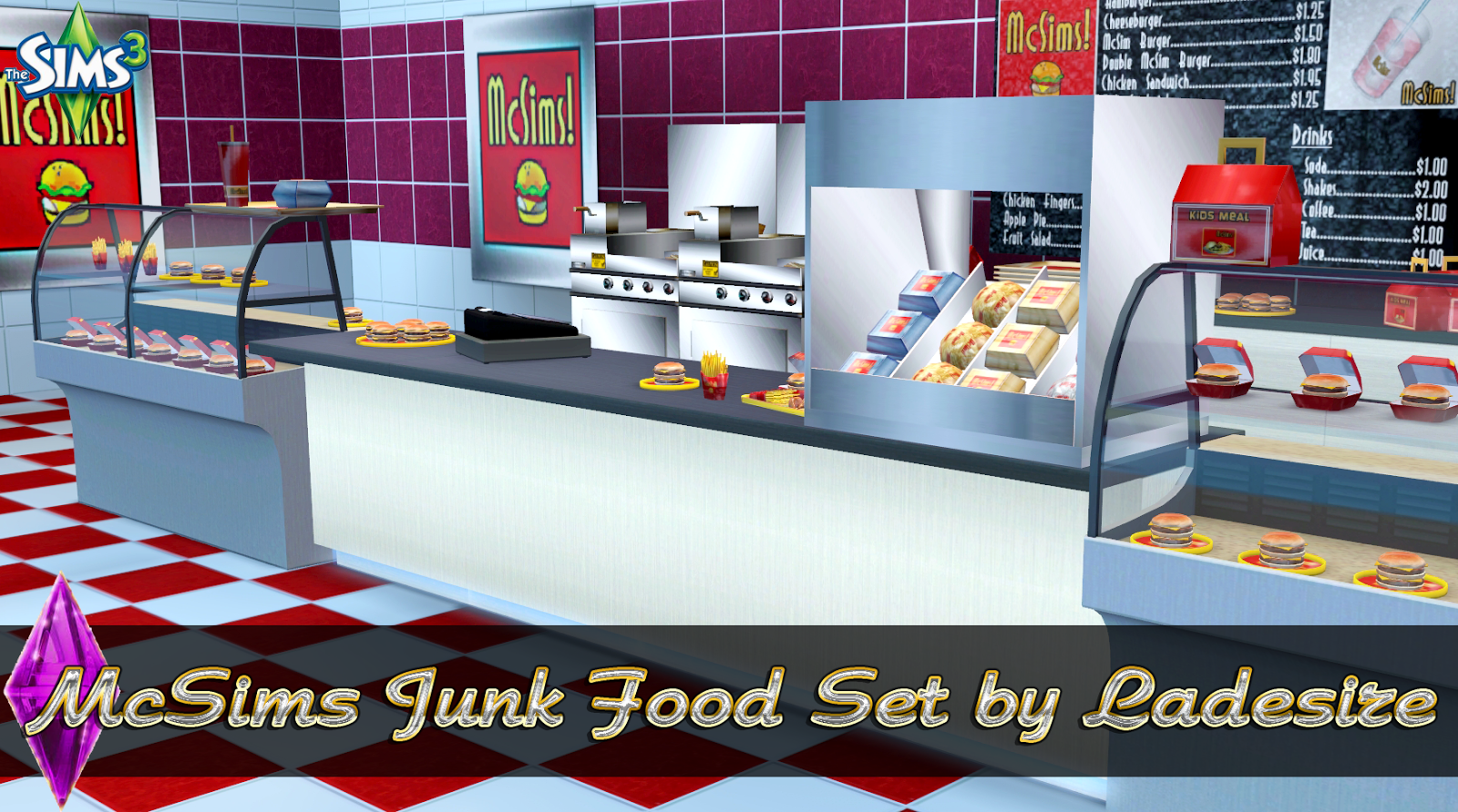 Ladesire's creative corner): TS3 - McSims Junk Food Set by Ladesire