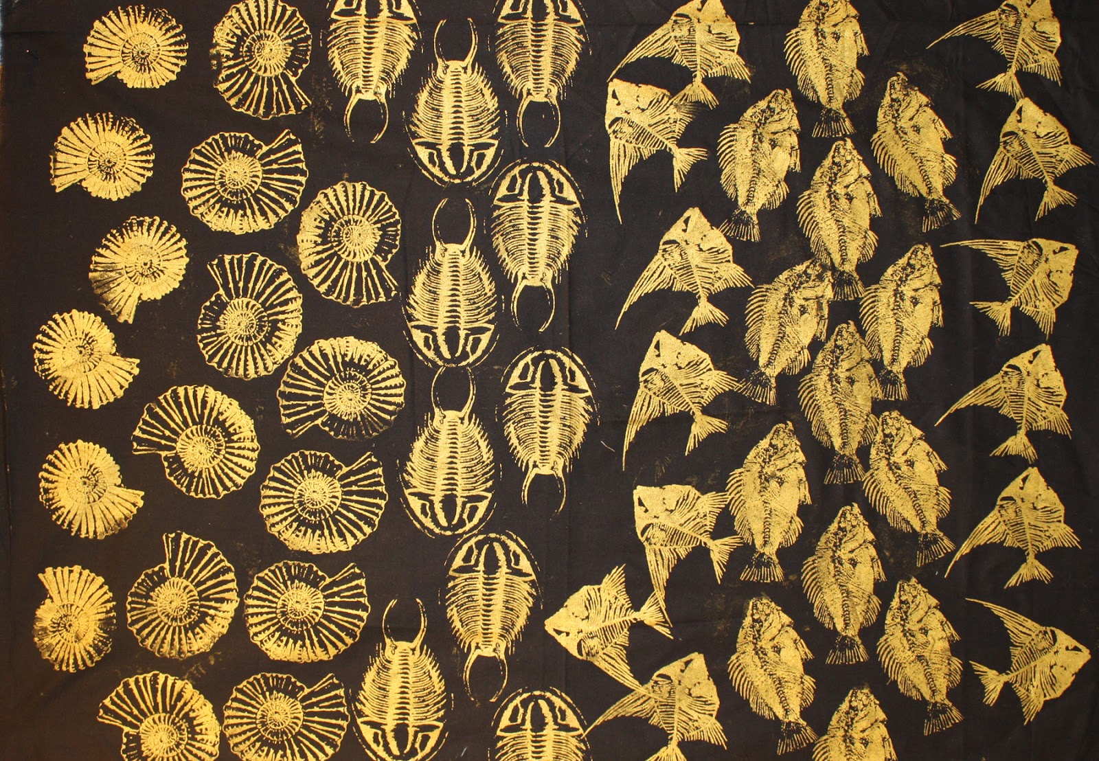 Living and Dyeing Under the Big Sky: Gold Printed fossil fabric