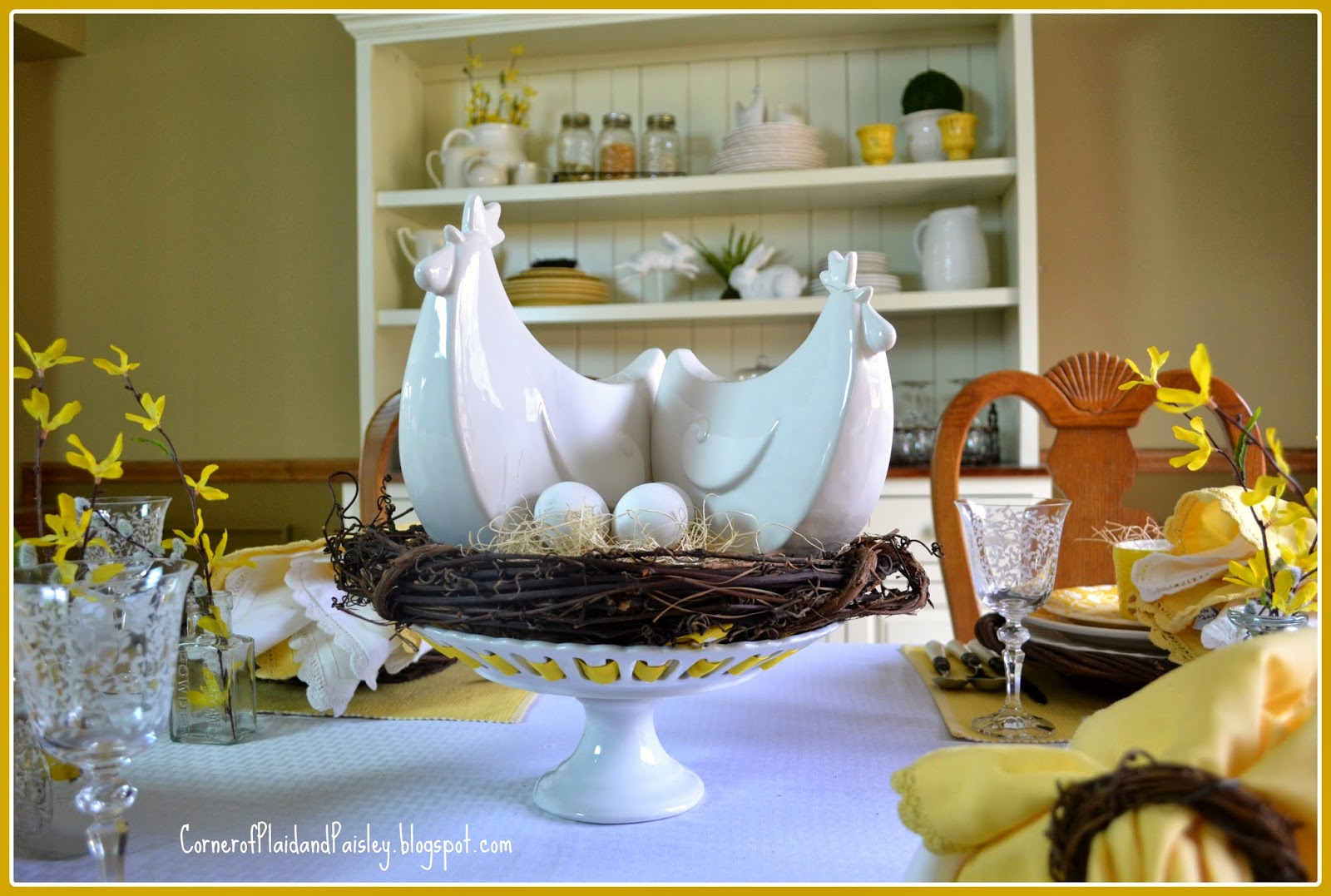 Spring Chicken Tablescape - Corner of Plaid and Paisley