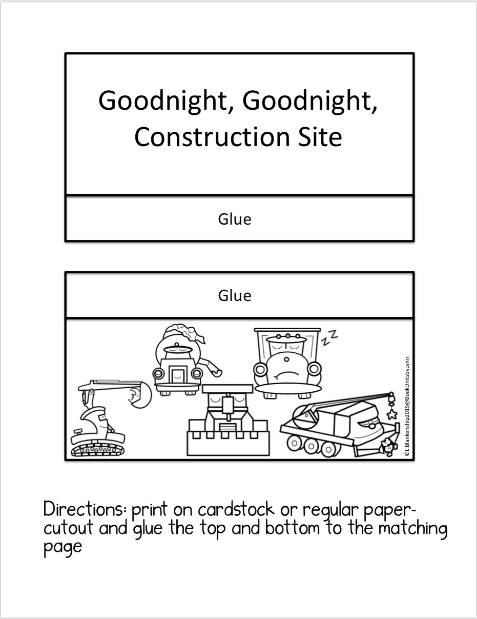 GOODNIGHT, GOODNIGHT, CONSTRUCTION SITE LARGE SEQUENCING CRAFT ~ Book ...