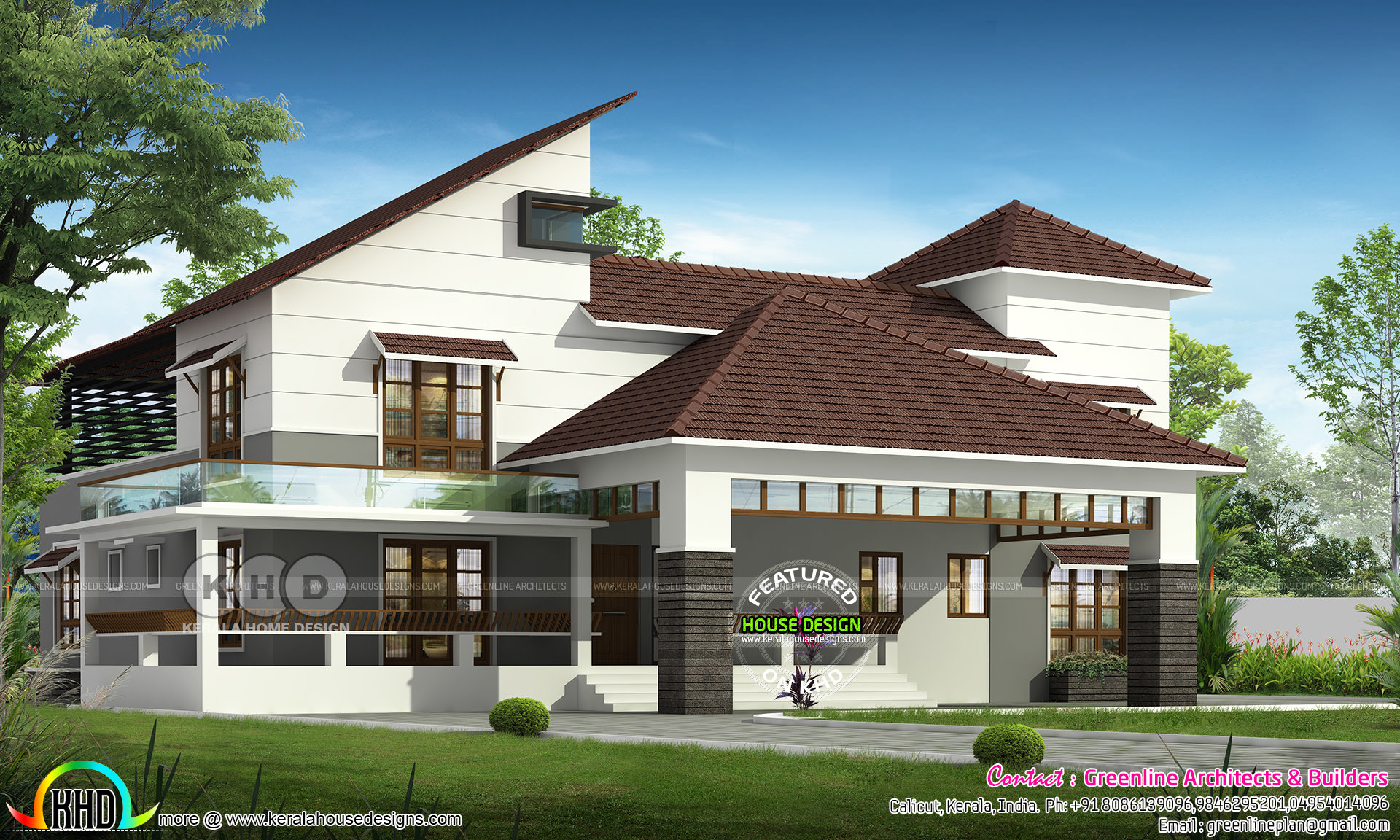 Slanting roof 4 bedroom home plan - Kerala Home Design and Floor Plans ...