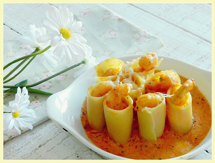 La cocina de Vifran: Paccheri rellenos de langostinos en salsa pirata