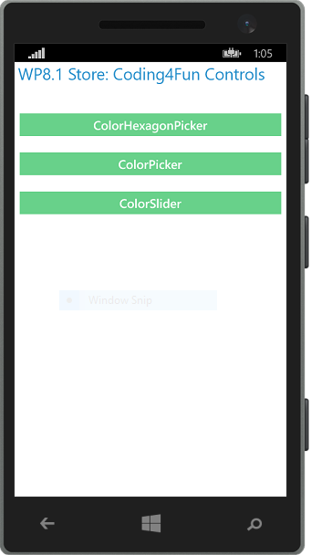 Now create three additional xaml pages to use ColorHexagonPicker ...