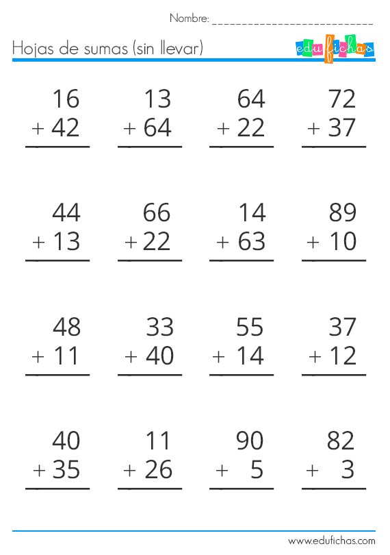 RINCÓN de PABLO : Alumn@s 2º: Ficha Sumas sin llevar. Repaso. Opcional