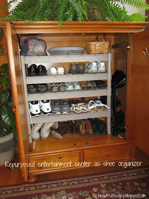 Beautiful Life of Joy: Repurposed Entertainment Center as Shoe Organizer