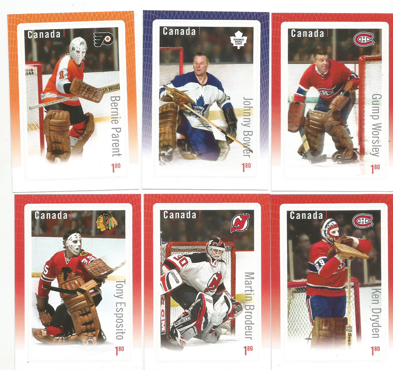 Philately: Great Canadian Goalies Playing Card like Stamps: Canada