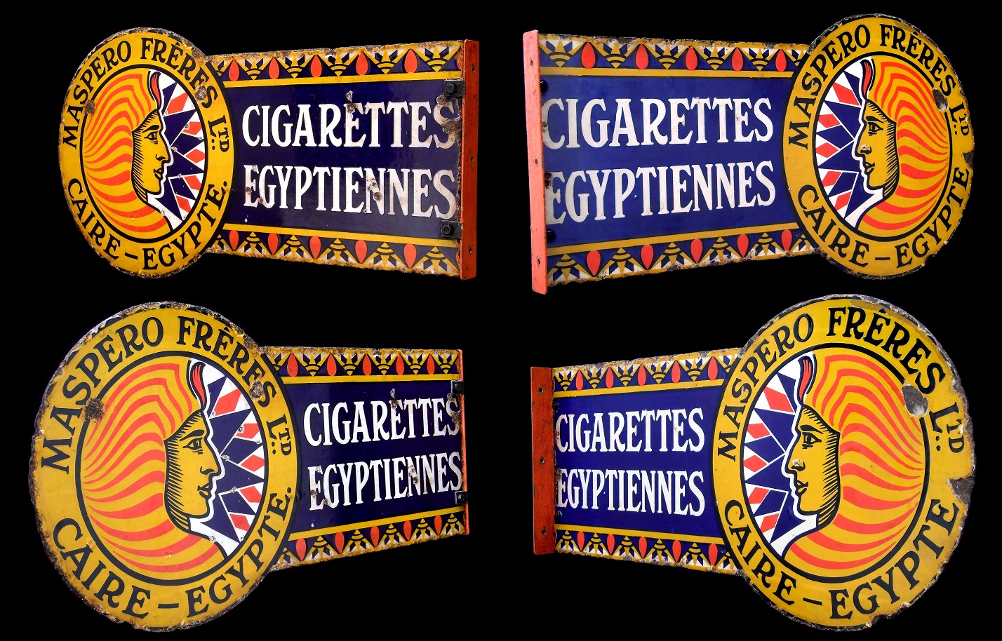 PATINA ANTIK: RARE 'MASPERO FRERES' CIGARETTES EGYPTIENNES ENAMEL SIGN