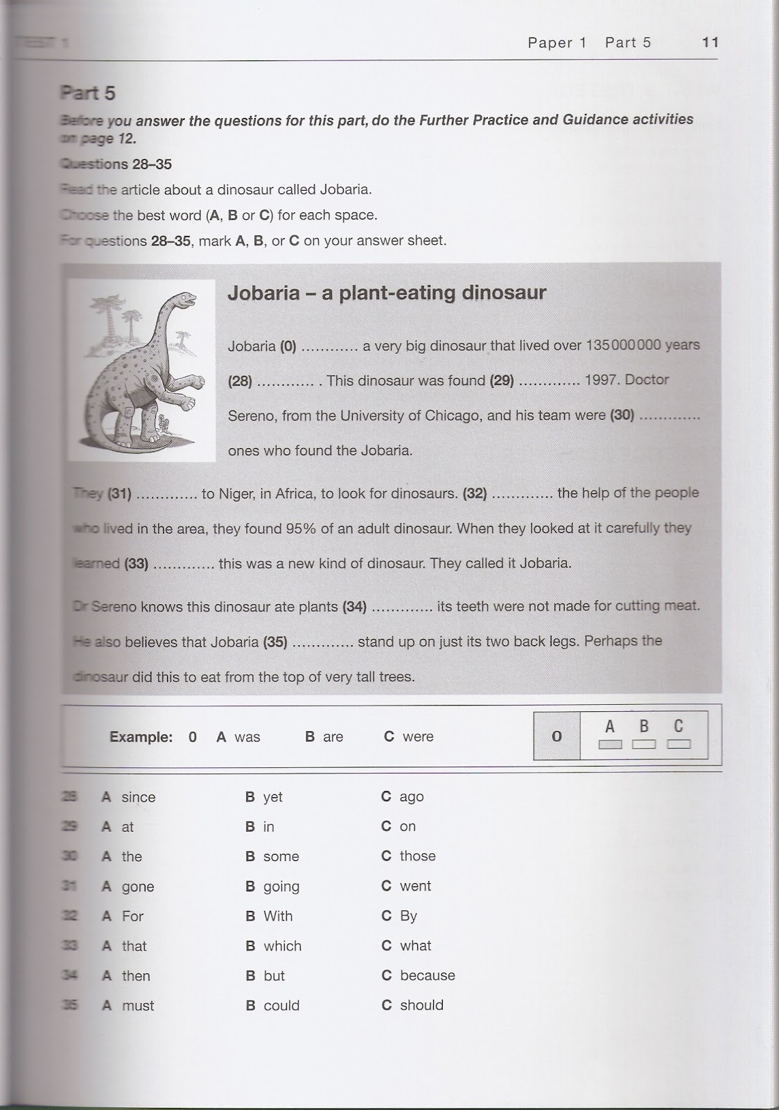 Exámenes de Cambridge : KET (Test 1) Reading and Writing