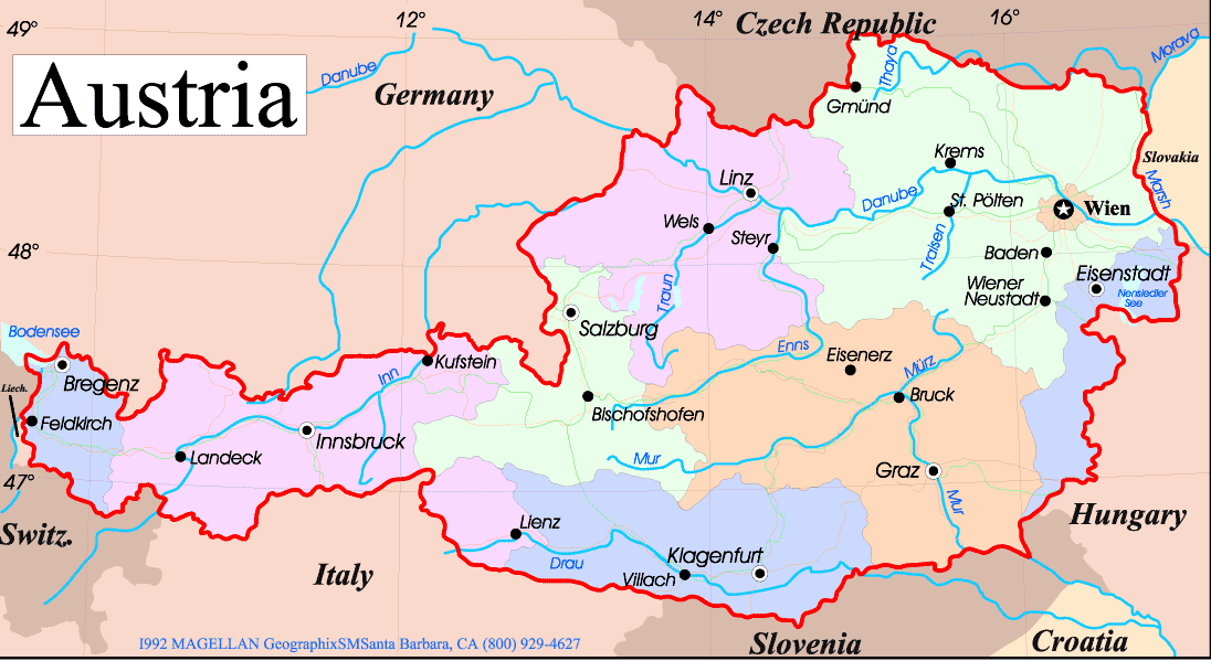 google maps europe: Mappa di Austria Regione provincia immagini