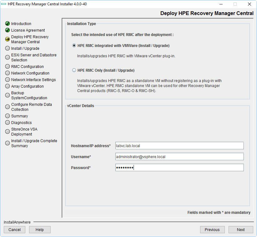 VMware Snapshots: HPE Recovery Manager Central