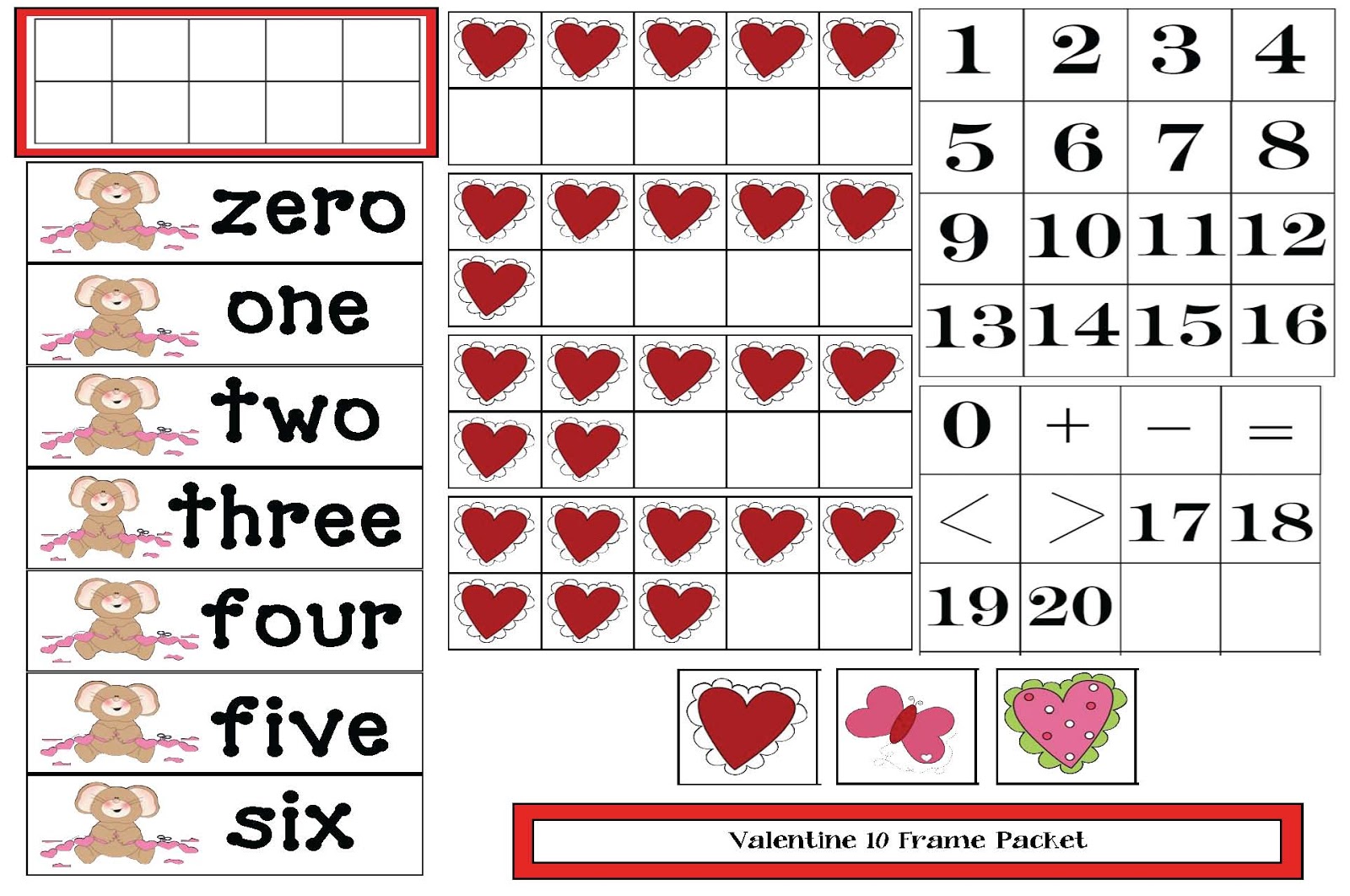 Heart-themed 10 Frame Activities - Classroom Freebies