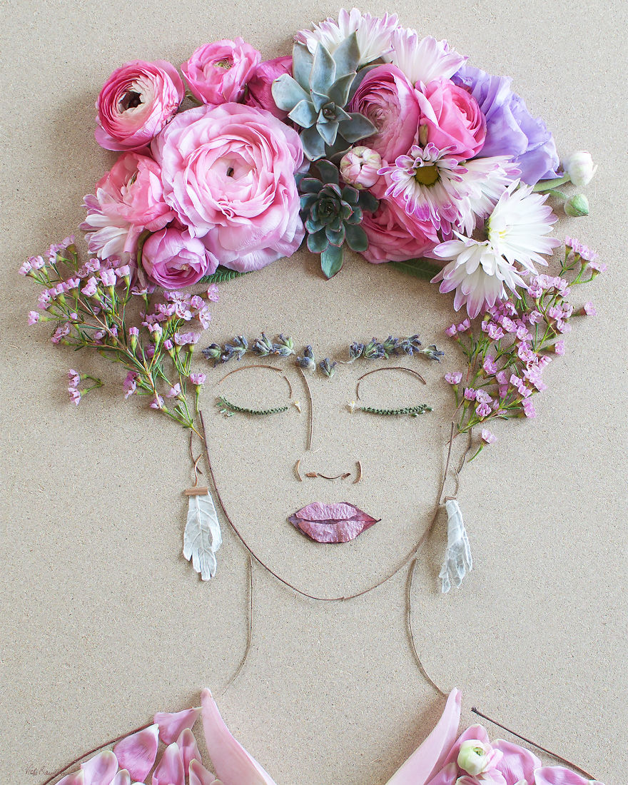 intricate portraits made from twigs and flowers ~ Art Craft Gift Ideas