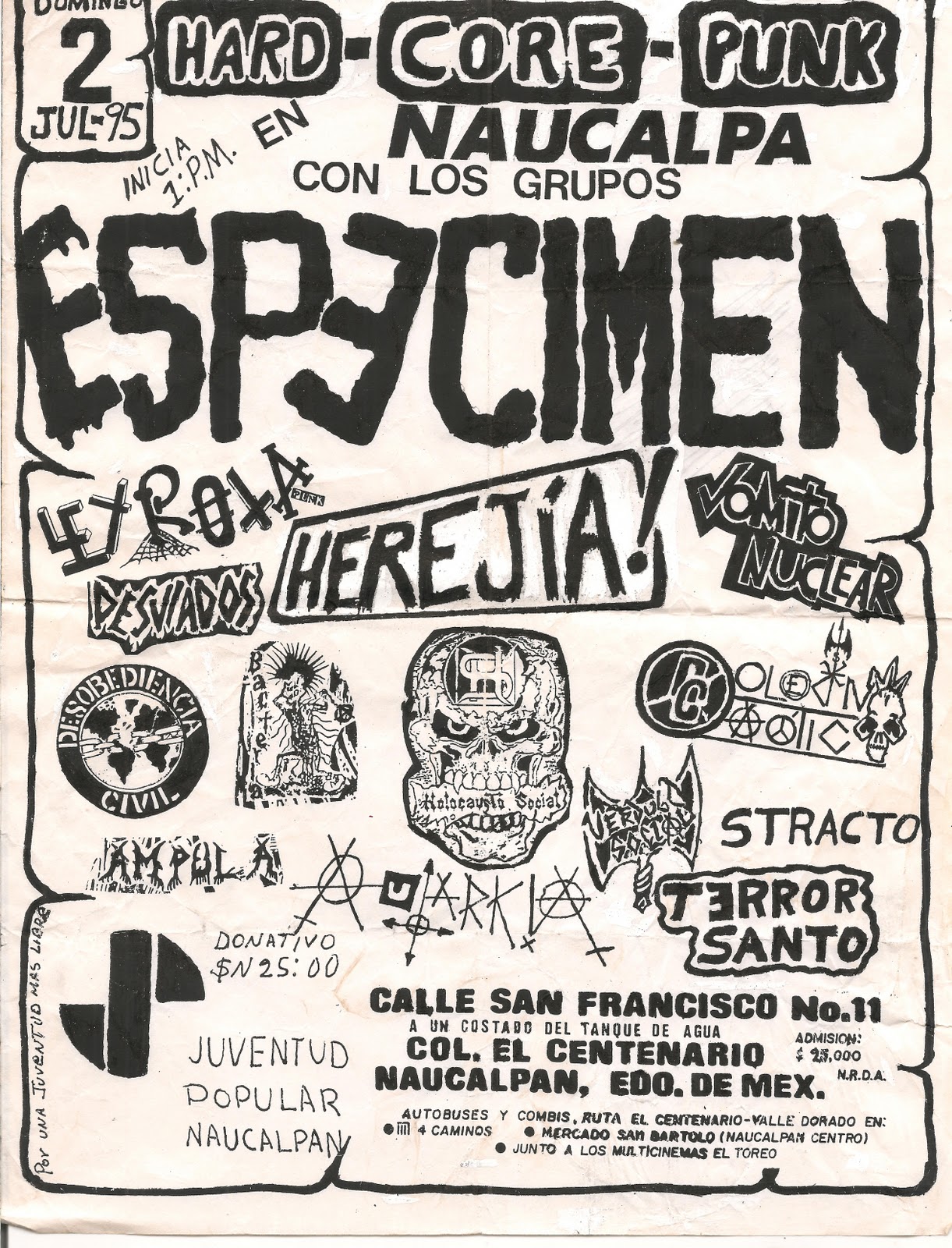PROPAGANDAS conciertos en mexico: ESPECIMEN 02 julio 1995