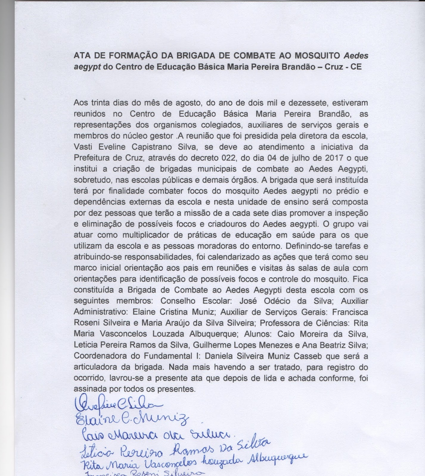 Selo UNICEF Cruz-Ceará 2009/2012: Registro de Ata das Brigadas nas Escolas