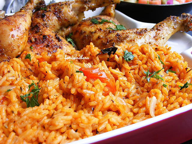 Food and lens: Jollof Rice With Grilled Chicken And Fried Plantain.
