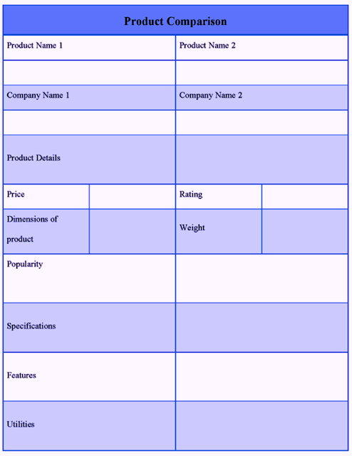 Excel Templates Format: Product Comparison Templates Excel