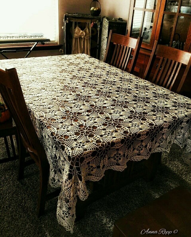 Crochet Heklanje: Heklani stolnjak od kvadratnih motiva - Šema za heklanje 474