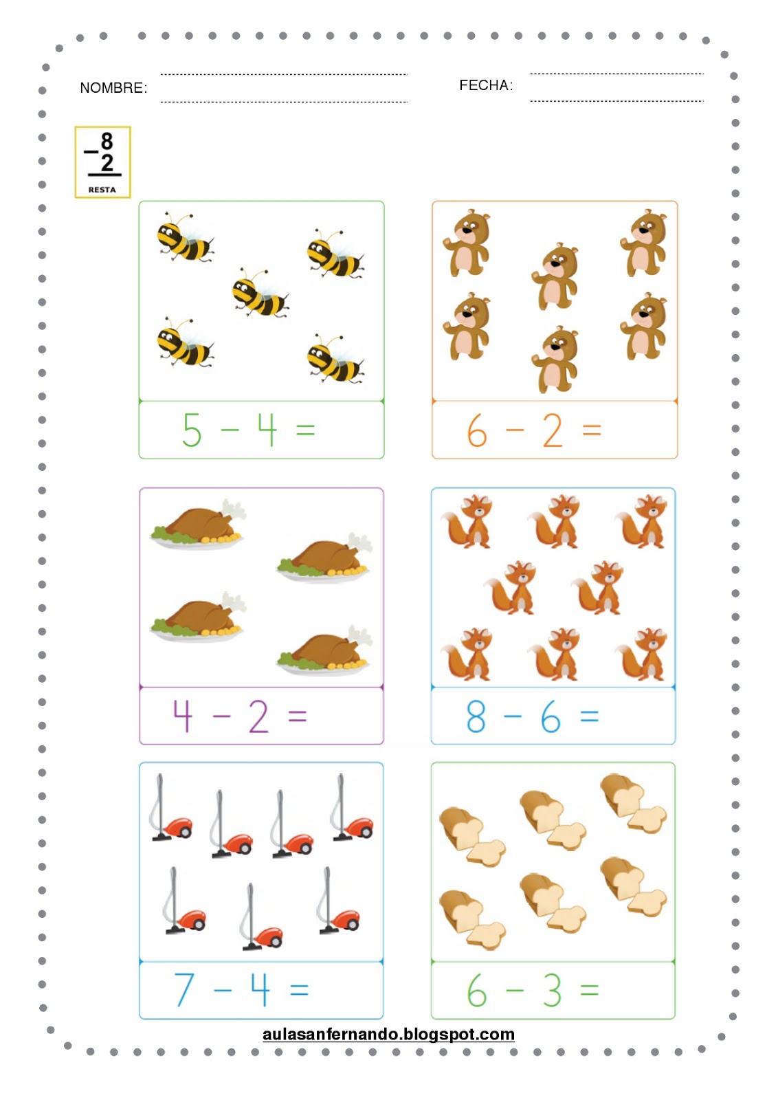 Prim-Erizos: Fichas de Trabajo - Iniciación a la Resta