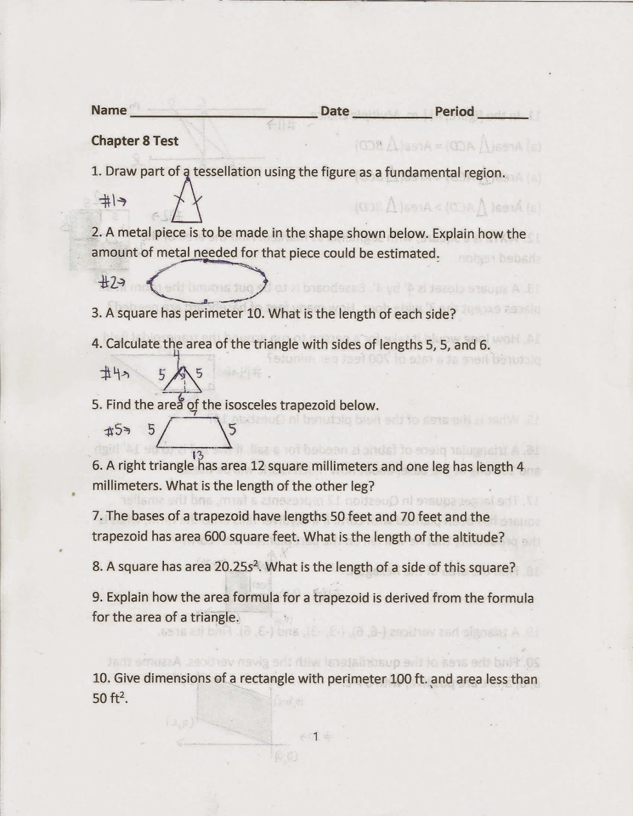 Geometry, Common Core Style: Chapter 8 Test (Day 90)