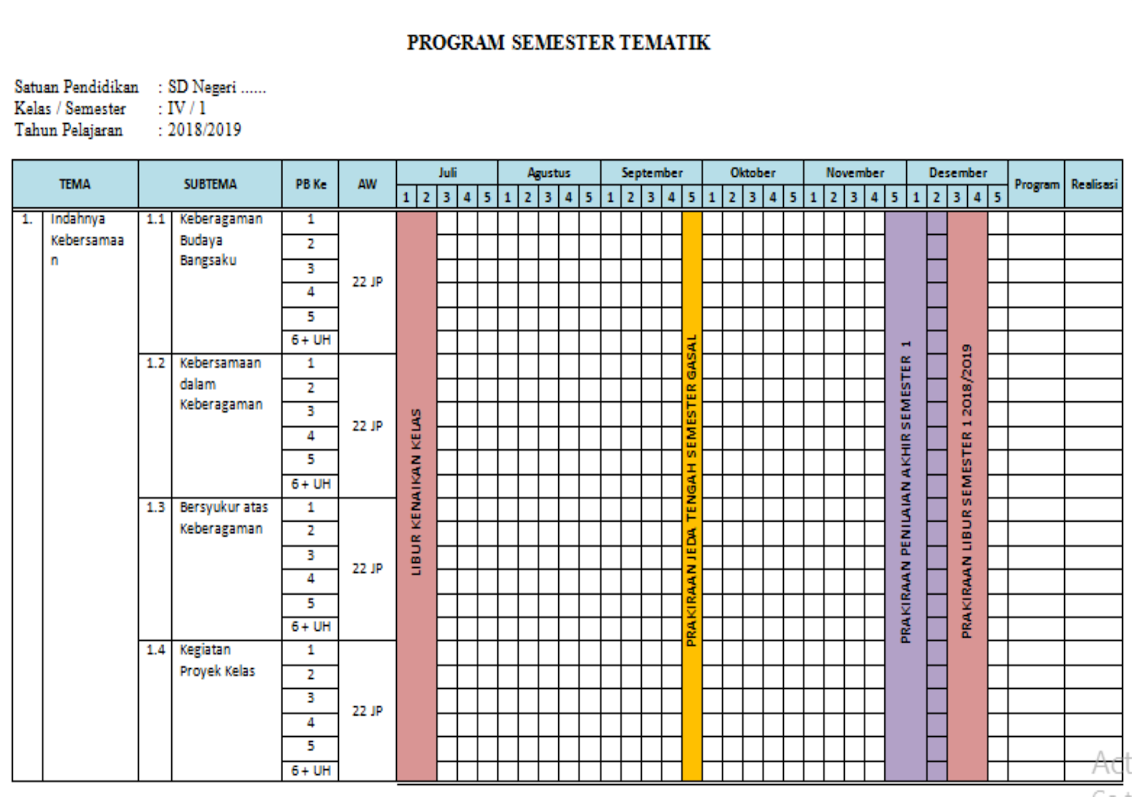 PROGRAM TAHUNAN DAN PROGRAM SEMESTER KURIKULUM 2013 UNTUK SD TAHUN ...