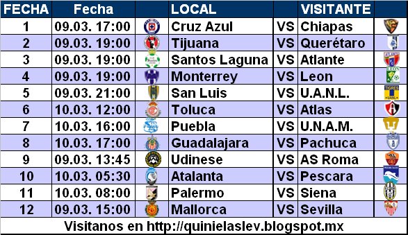 Quinielas.lev: Datos para la Quiniela Ganagol 164 de México.