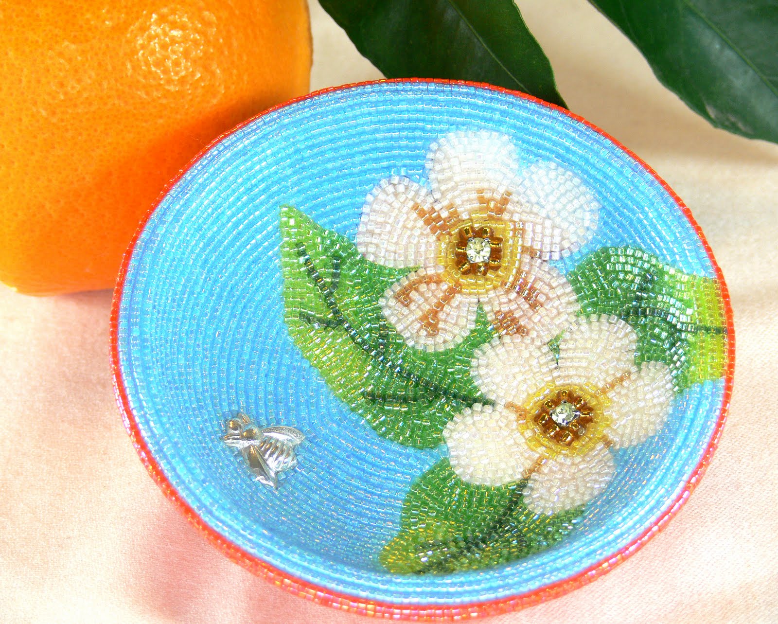 One of a kind beaded home decor and gifts: Orange Blossom Beaded Bowl