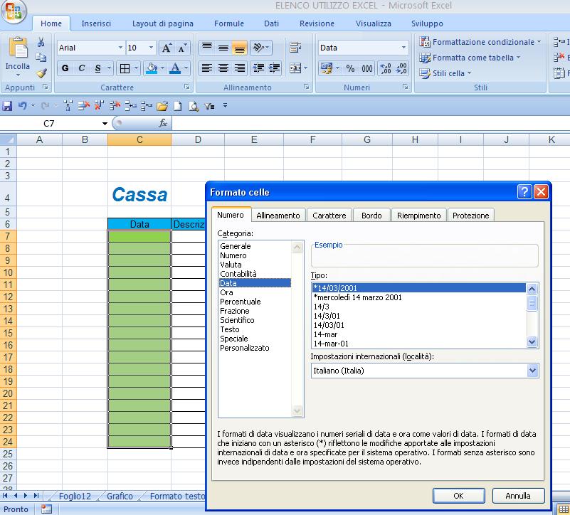 3) Quindi se inseriamo una datta nella casella essa apparirà con il ...
