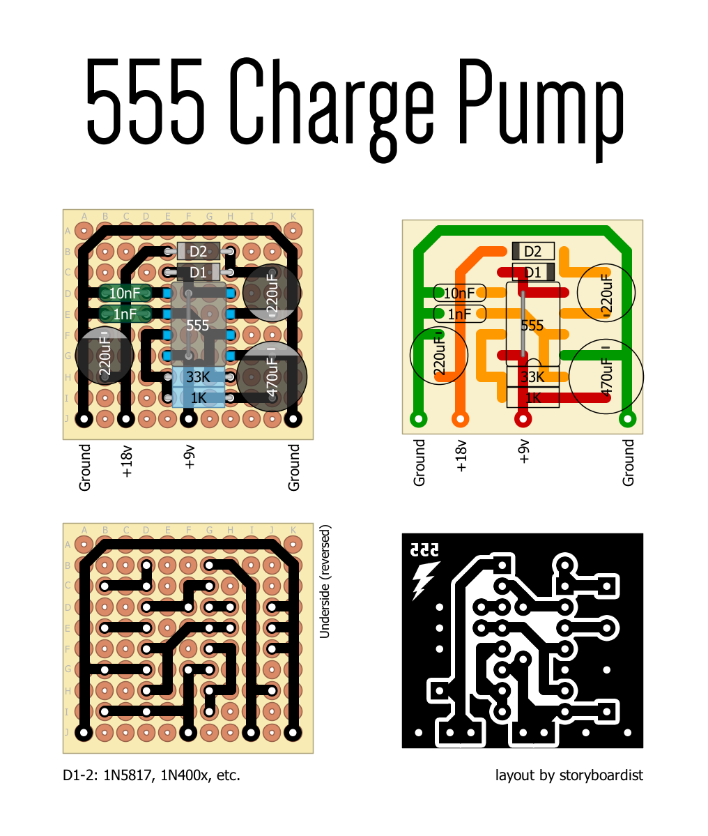 Perf and PCB Effects Layouts: 555 Charge Pump