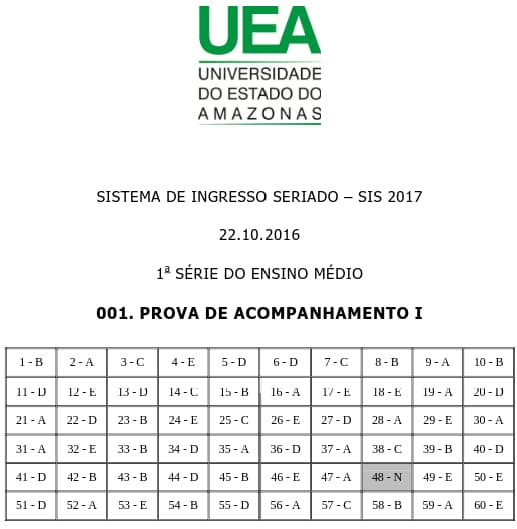 UEA SIS 2017 - Gabaritos
