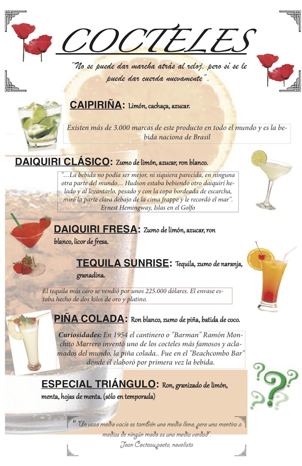 Triángulo bar: CARTA DE COCTELES