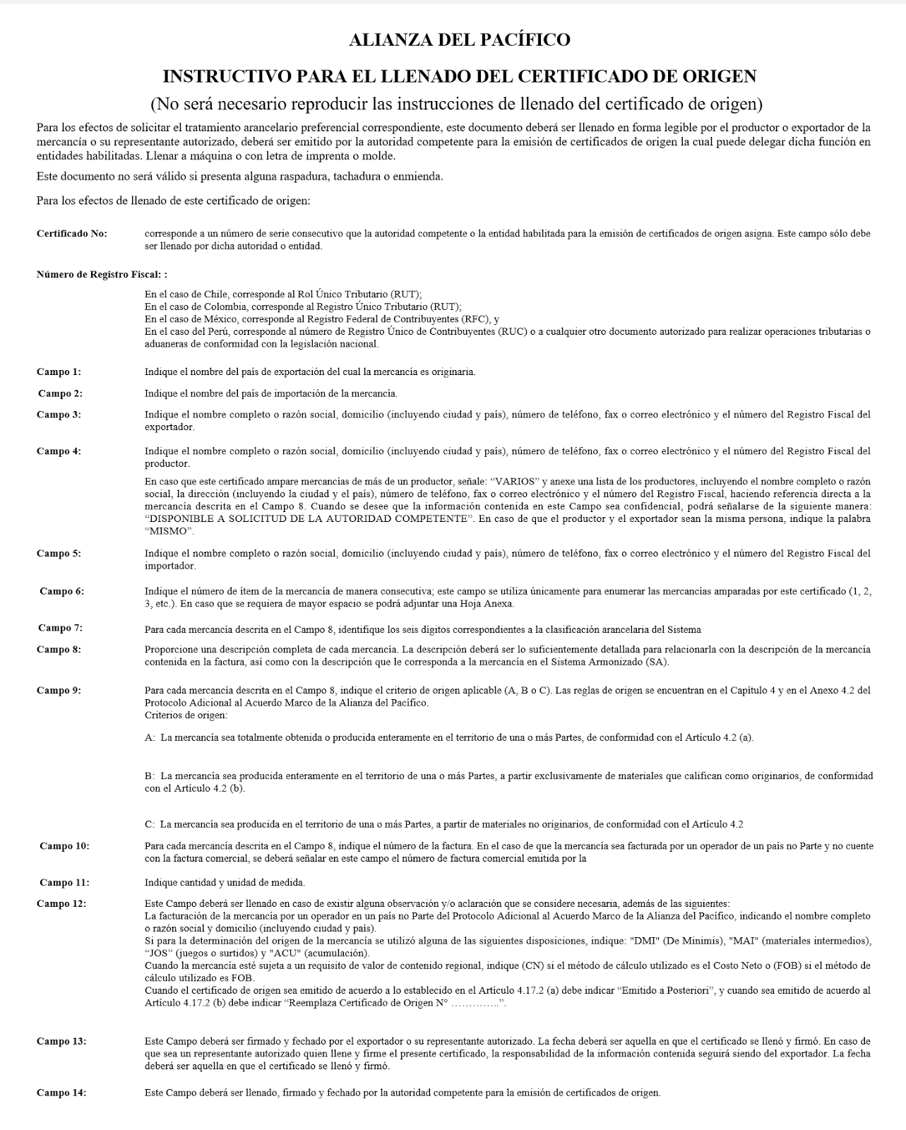 VUCE certificado de origen - Exportaciones