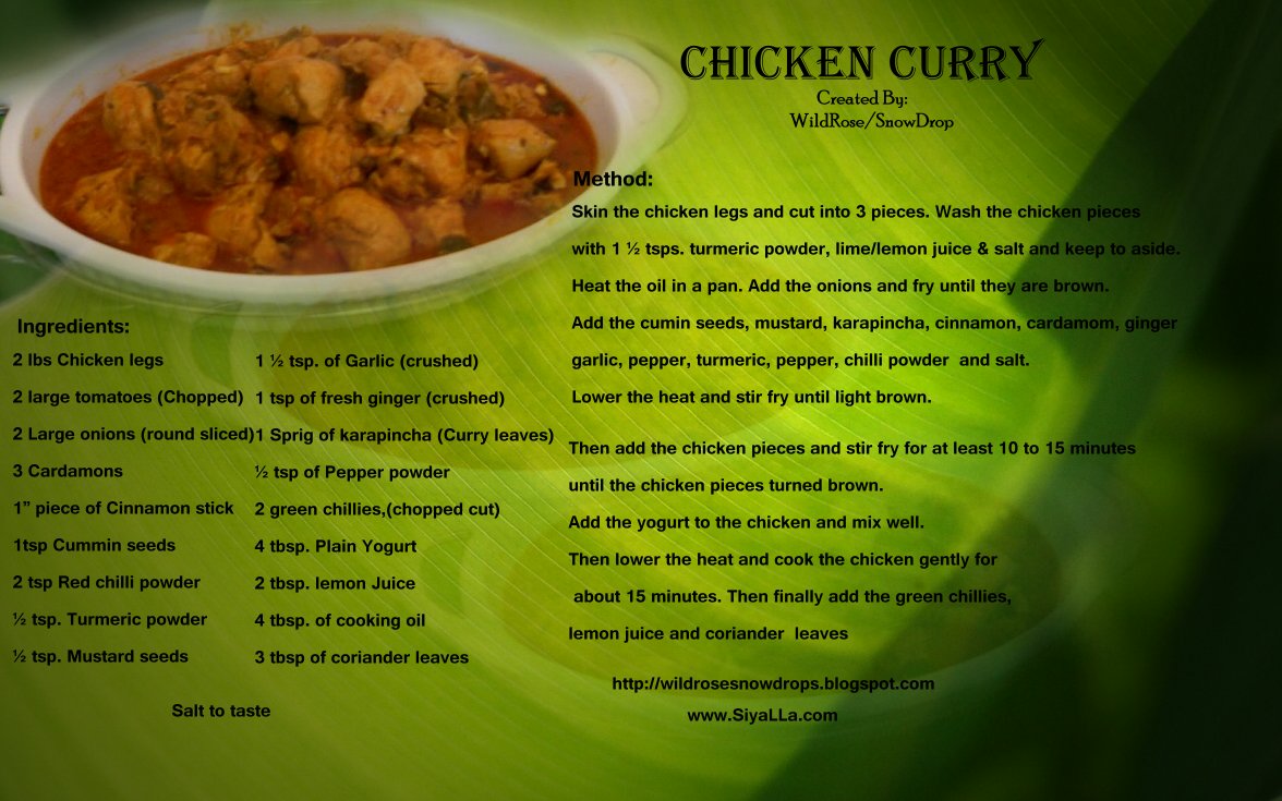 My Poems, Recipes, English & Sinhala Lyrics, Quotes.....: Chicken Curry