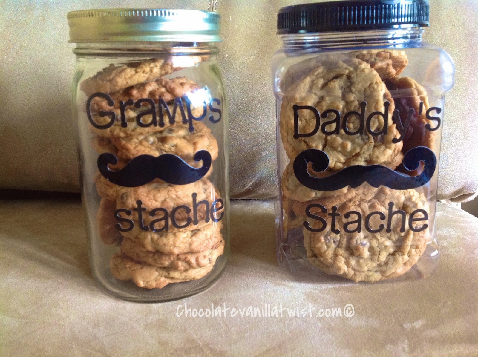 Mustache jars, a stash or "stache" for Dad ~ Chocolate Vanilla Twist
