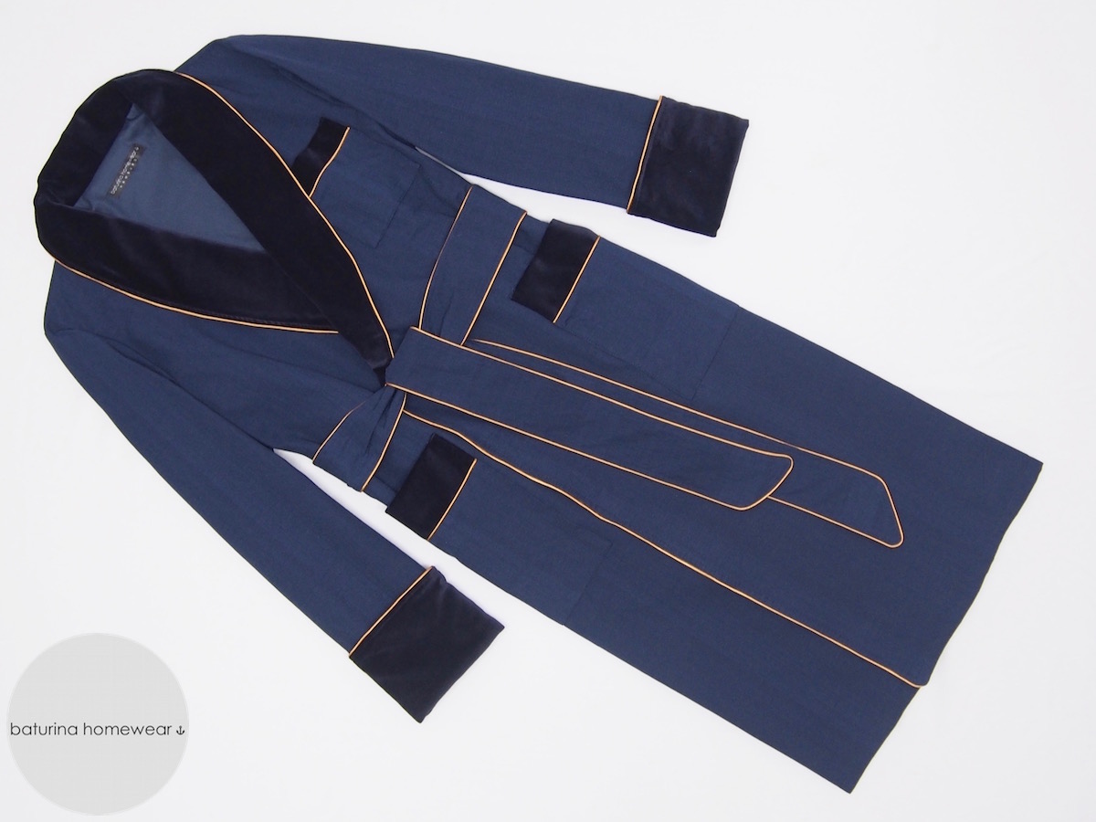 Long Dark Blue Silk Luxury Dressing Gowns for Men