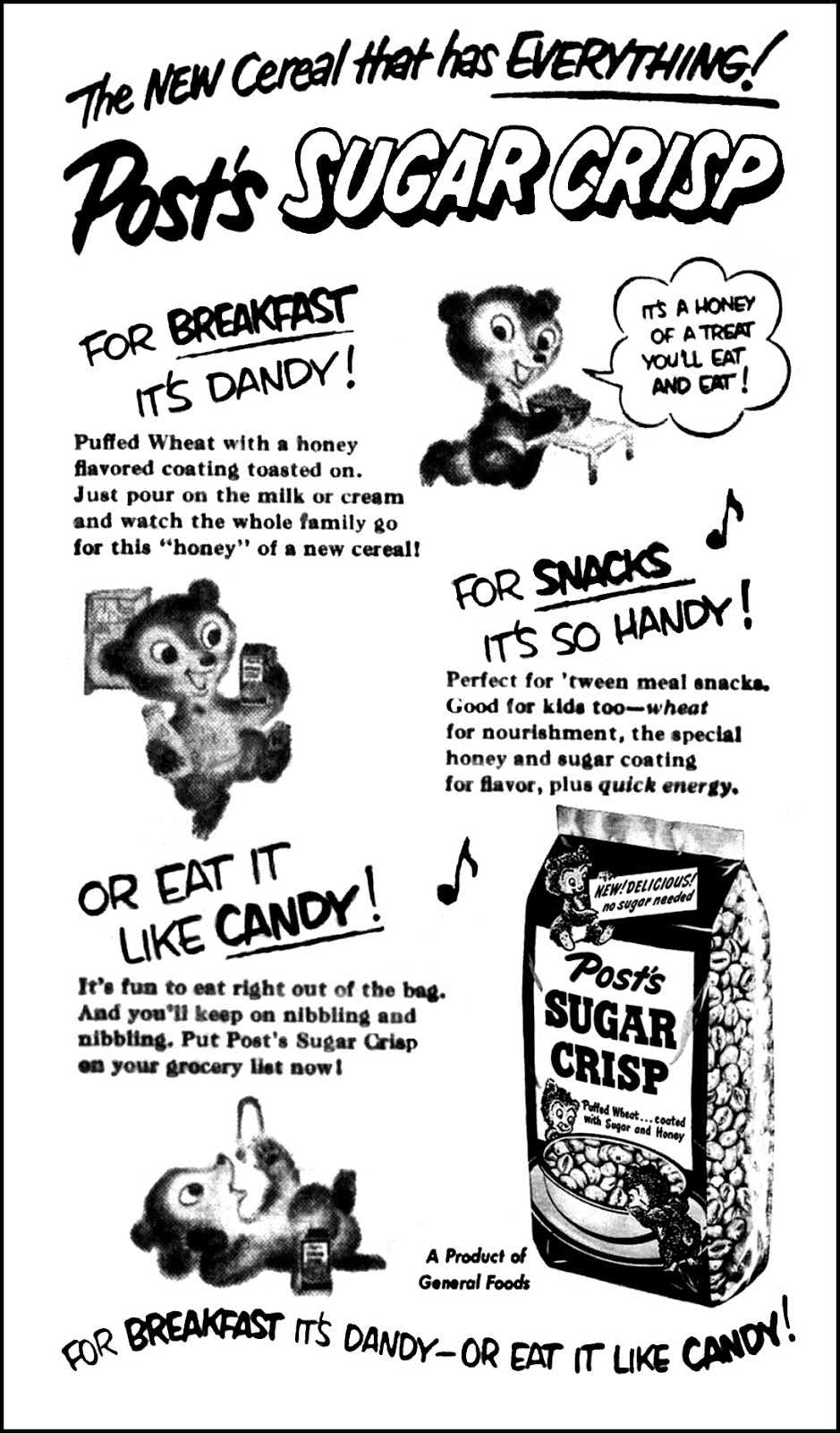 Brady's Bunch of Lorain County Nostalgia: Sugar Crisp Ad – January 19, 1950