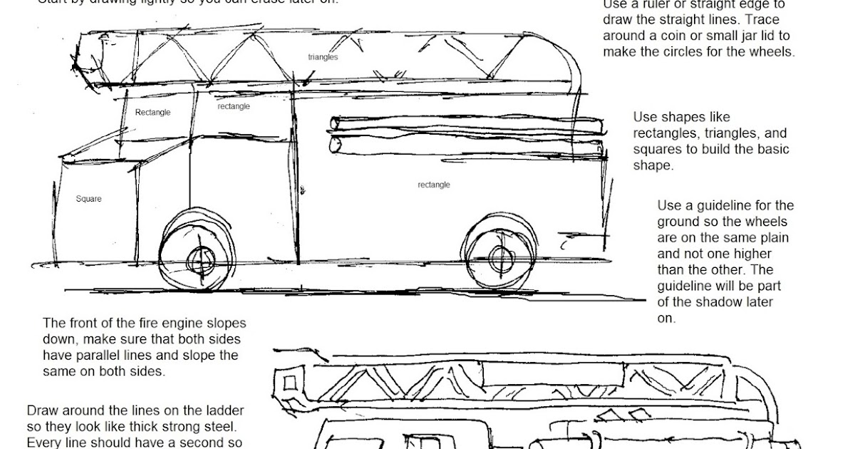How to Draw Worksheets for The Young Artist: How To Draw A Fire Engine ...