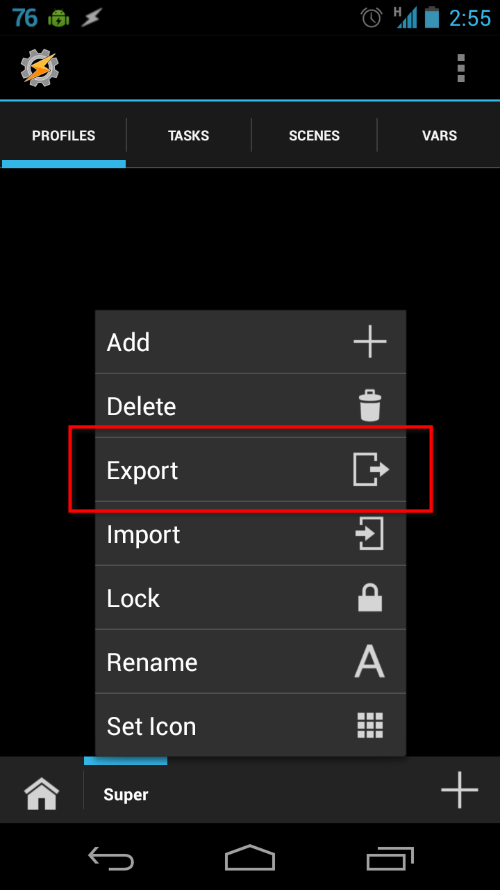 How to export Tasker's Projects, Profiles, Tasks and Scenes