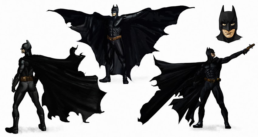Powerful BATMAN BEGINS Costume Concept Art by Simon McGuire