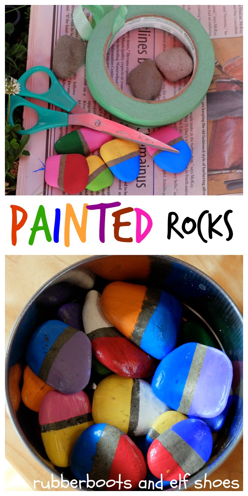 painted rocks - rubber boots and elf shoes
