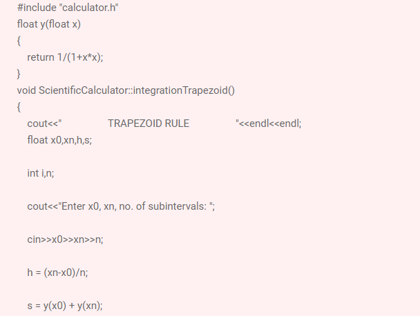 TRAPEZOID RULE C++ CODE FILE