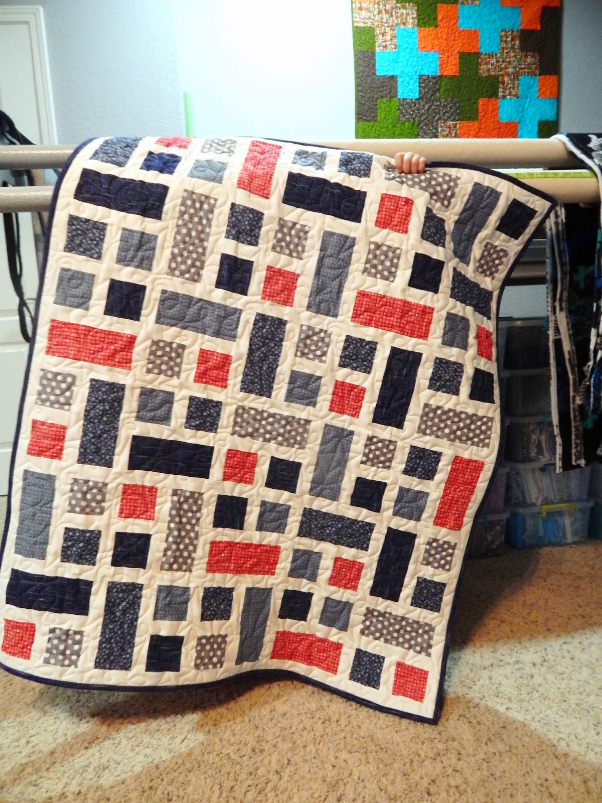 The Fleming's Nine: Navy, Gray, and Red Baby Quilt