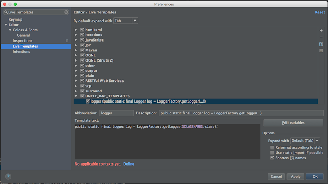 Intellij Live Template 등록하기 Uncle Baes Story