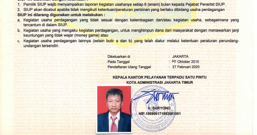Surat Izin Usaha Perdagangan (SIUP) Besar Perpanjangan ~ Pengurusan ...