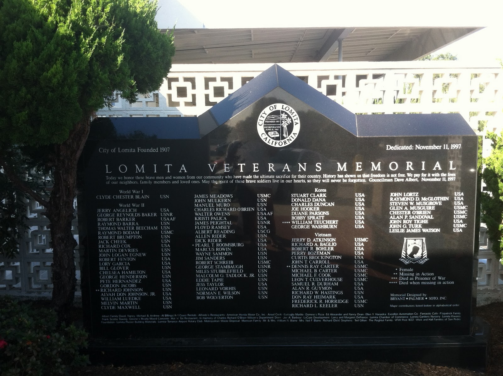 The SoCalGenie: Lomita Veterans Memorial