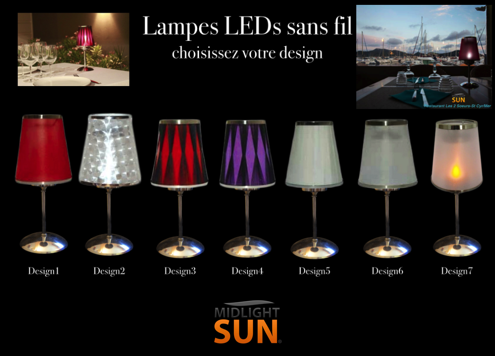 MIDLIGHTSUN®-Lampes de table LED sans fil rechargeables : mars 2015